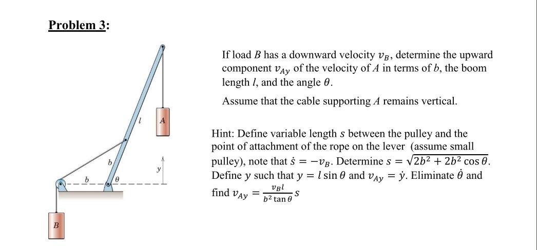 Solved Problem 3: If load B has a downward velocity VB, | Chegg.com
