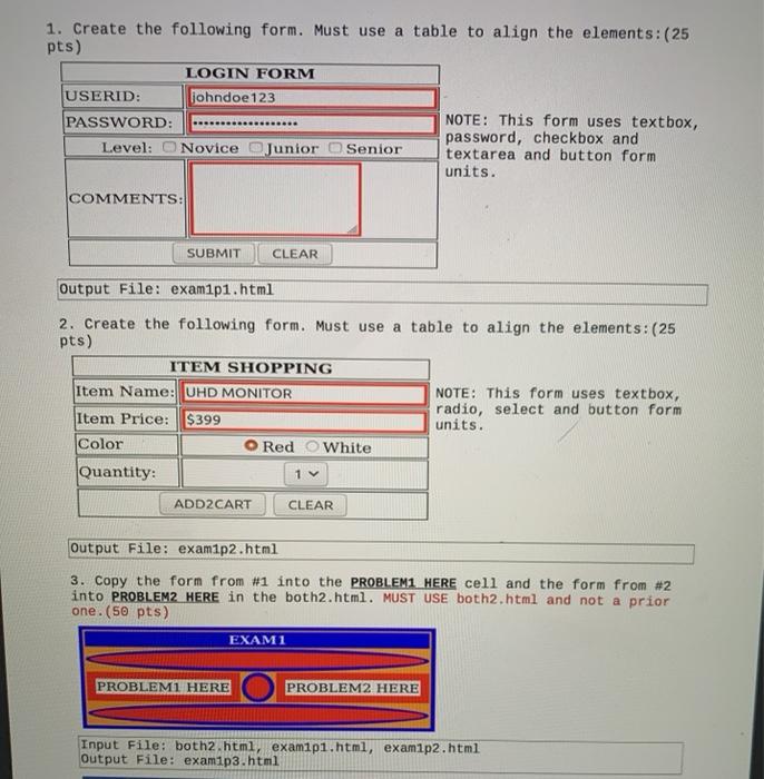 Solved 1. Create the following form. Must use a table to | Chegg.com