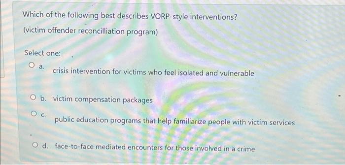 Solved Which of the following best describes VORP-style | Chegg.com