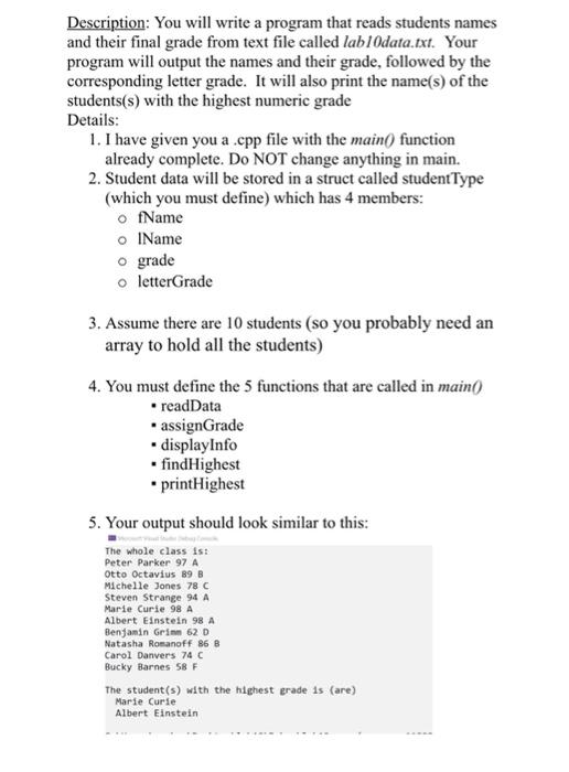 Solved Description: You will write a program that reads | Chegg.com