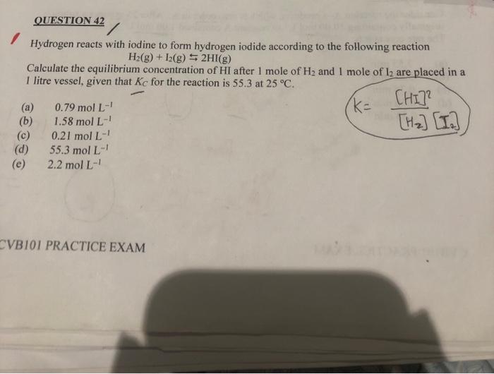 Solved Hydrogen reacts with iodine to form hydrogen iodide | Chegg.com