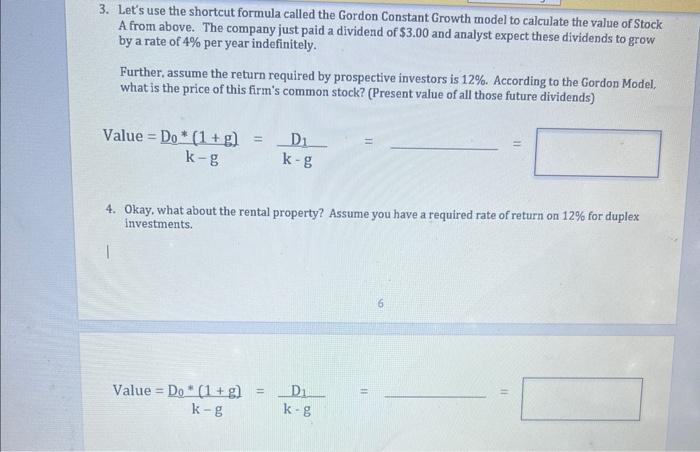 Solved 3. Let's use the shortcut formula called the Gordon | Chegg.com