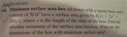 Solved Minimum surface area box All boxes with a square base | Chegg.com