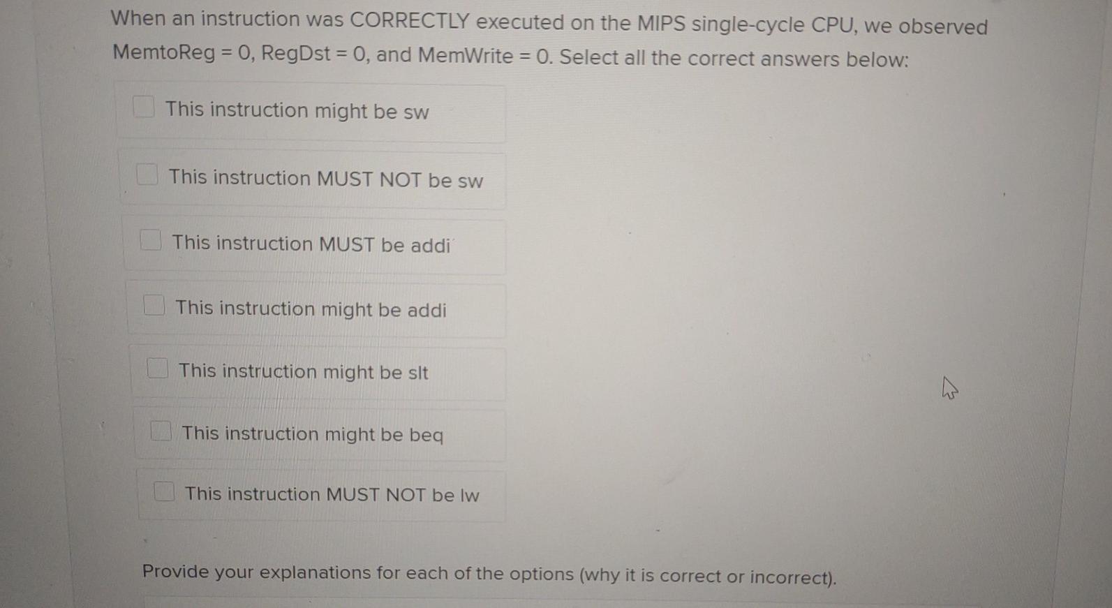 Solved Q1 MIPS single-cycle CPU 10 Points Control Unit PCSrc | Chegg.com