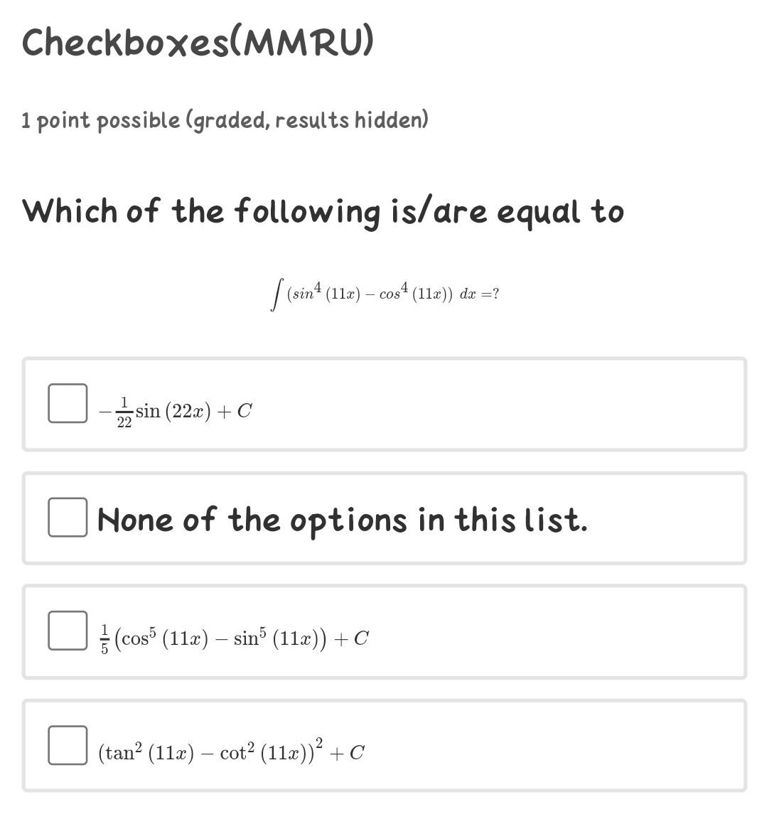 Solved Checkboxes(MMRU) 1 point possible (graded, results | Chegg.com