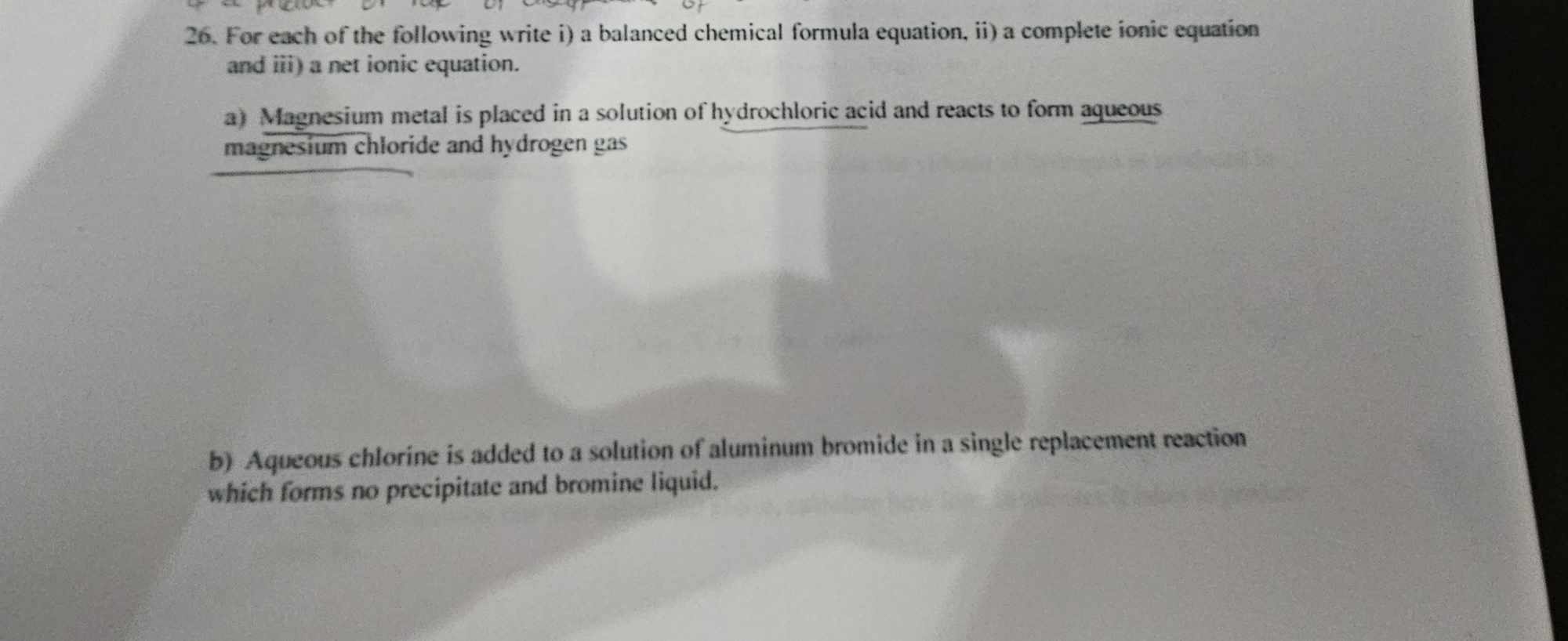 Solved For each of the following write i) ﻿a balanced | Chegg.com