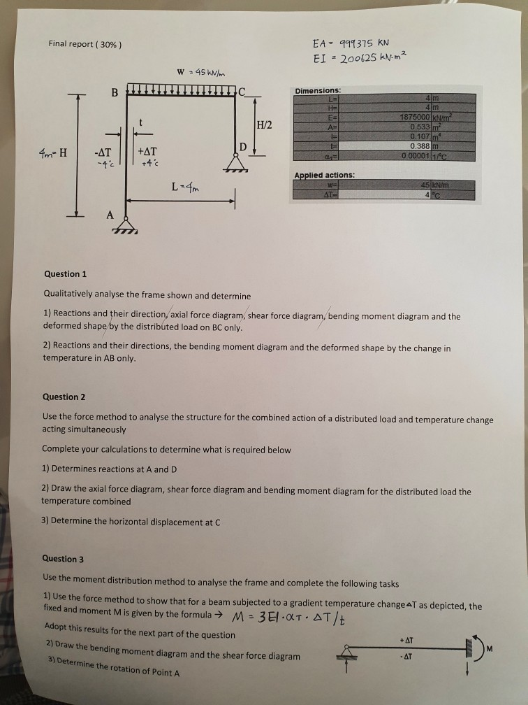Final report (30%) EA- 999375 KN EI - 200125 kW/m2 W | Chegg.com