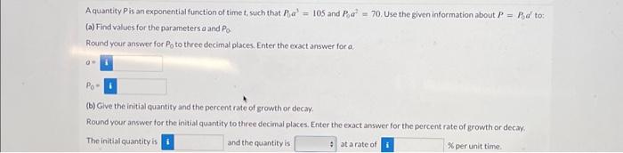 A quantity P is an exponential function of time t, | Chegg.com