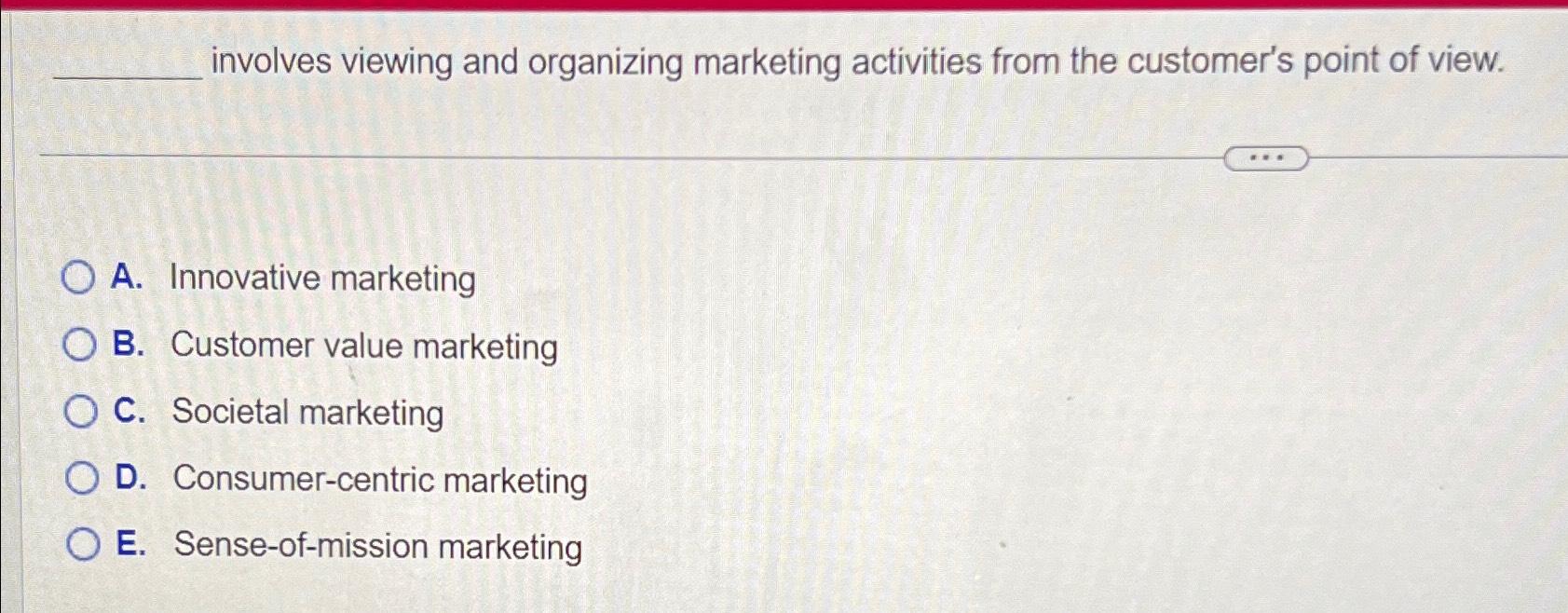 Solved involves viewing and organizing marketing activities | Chegg.com