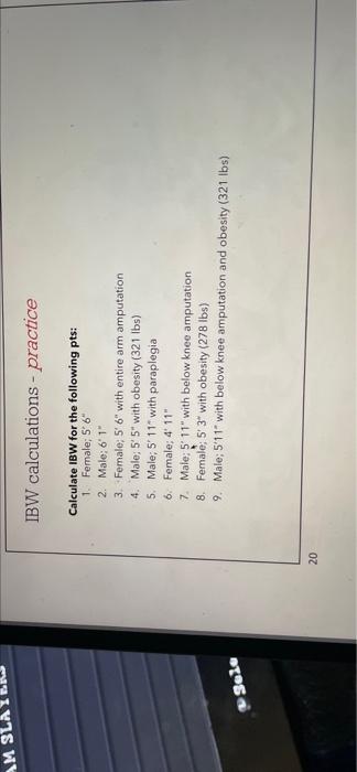 Solved M IBW calculations - practice Calculate IBW for the | Chegg.com