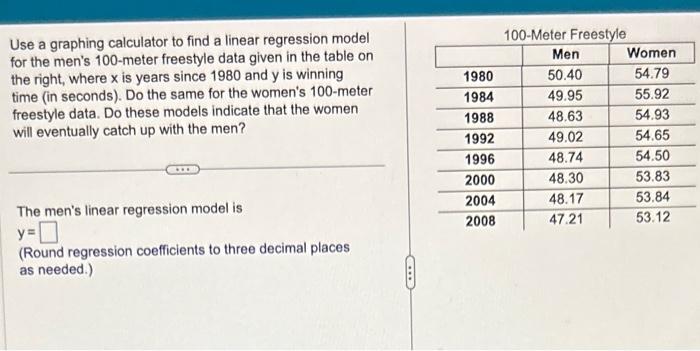 Solved Use a graphing calculator to find a linear regression | Chegg.com