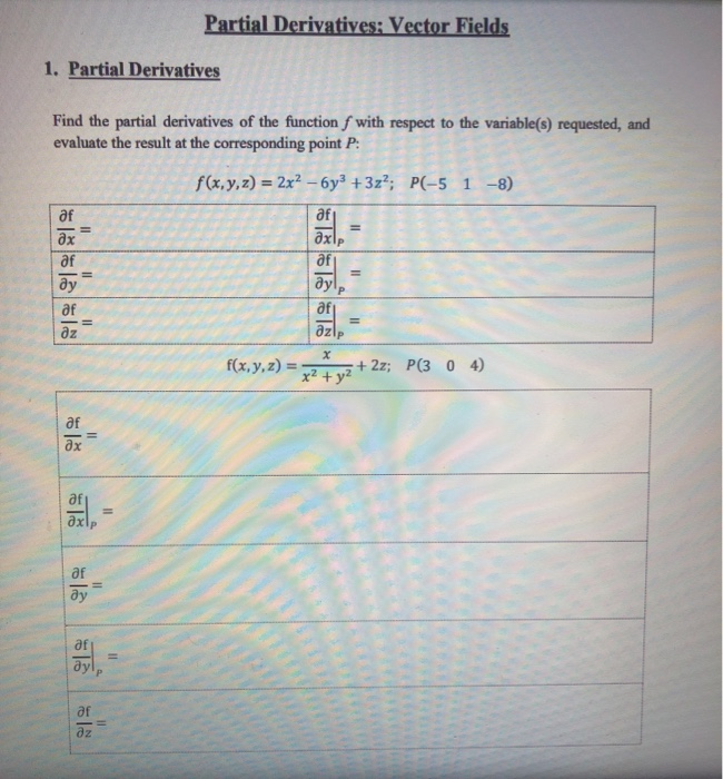 Solved Partial Derivatives: Vector Fields 1. Partial | Chegg.com