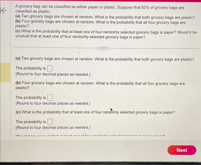 Solved A grocery bag can be classified as either paper or | Chegg.com