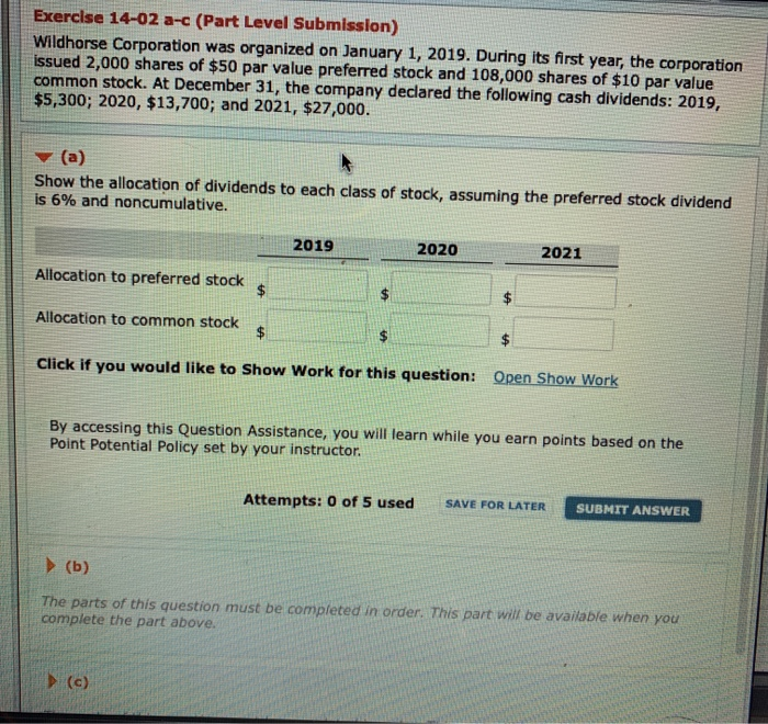 Solved Exercise 14-02 a-c (Part Level Submission) Wildhorse | Chegg.com