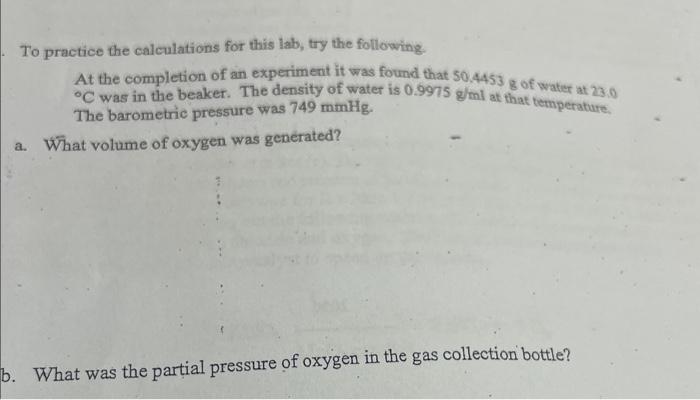 Solved To practice the calculations for this lab, try the | Chegg.com