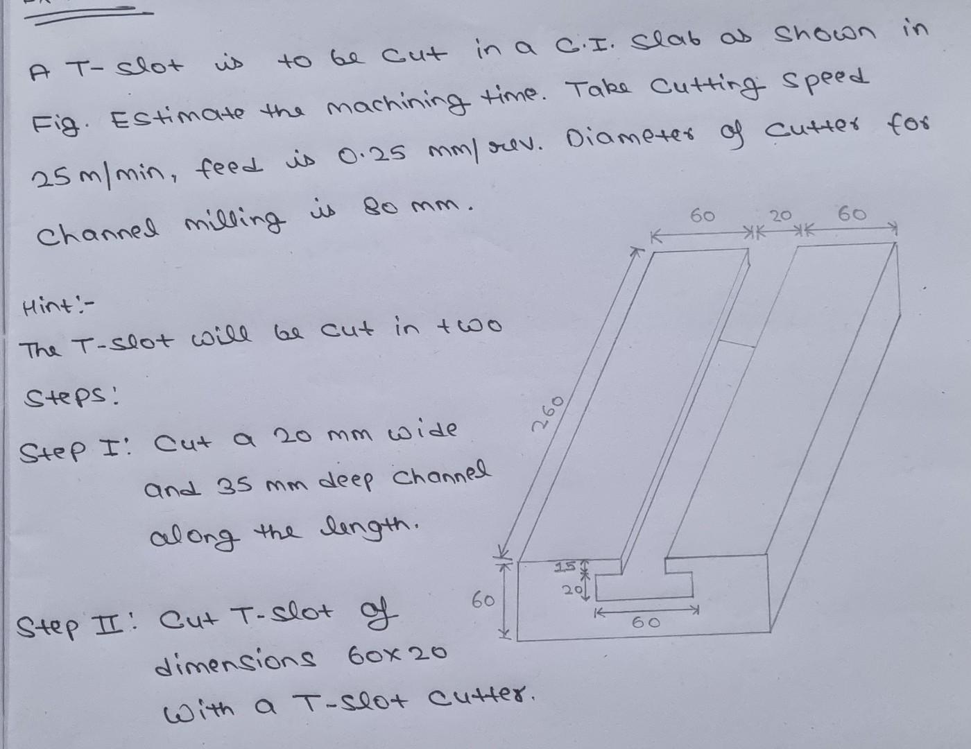Solved A T- slot is to be out in a G.I. slab as shown in | Chegg.com