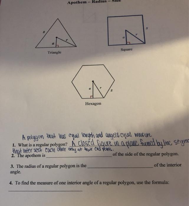 Solved Apothem Radius a Square Triangle Hexagon A polygon | Chegg.com