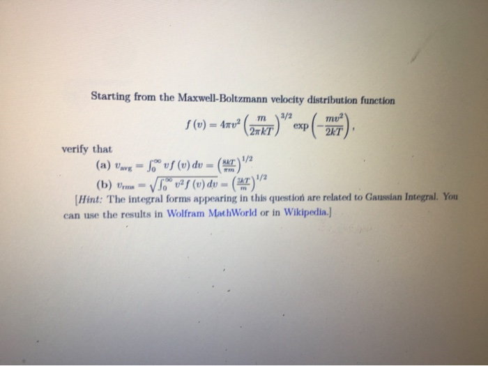 Solved mn Starting from the Maxwell-Boltzmann velocity | Chegg.com