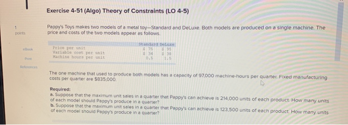 Solved Exercise 4-51 (Algo) Theory of Constraints (LO 4-5) | Chegg.com