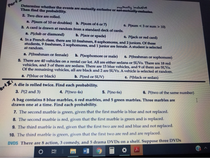 Solved Determine whether the events are mutually exclusive | Chegg.com