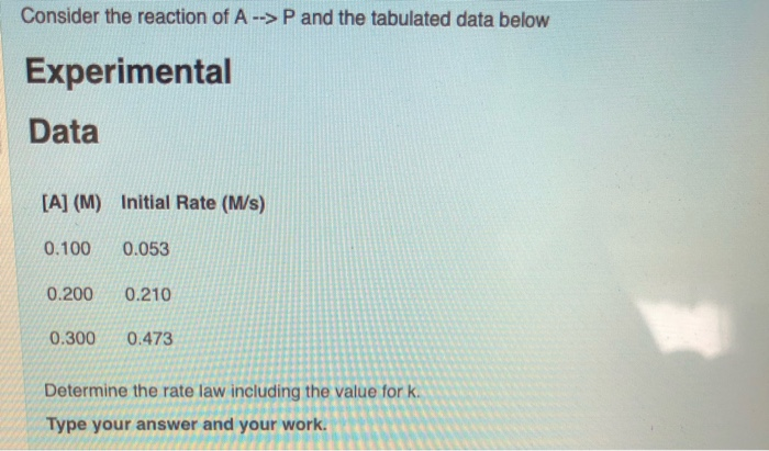 Solved Consider the reaction of A-->P and the tabulated data | Chegg.com