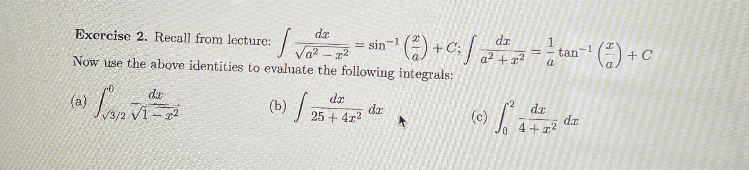 Solved Exercise 2. ﻿Recall from lecture: | Chegg.com