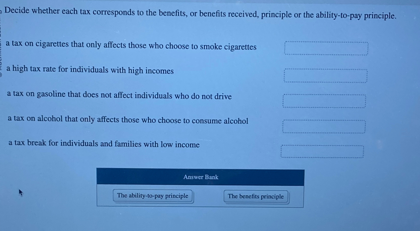 Solved Decide whether each tax corresponds to the benefits, | Chegg.com