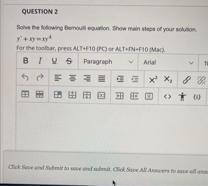 Solved Solve the following Bernoulli equation. Show main | Chegg.com