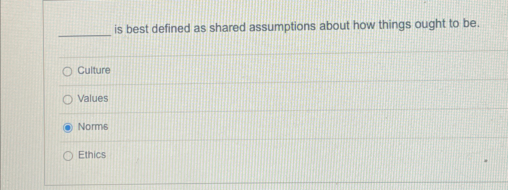 Solved is best defined as shared assumptions about how | Chegg.com