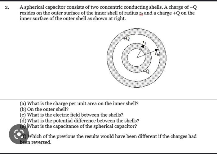 Solved A spherical capacitor consists of two concentric | Chegg.com