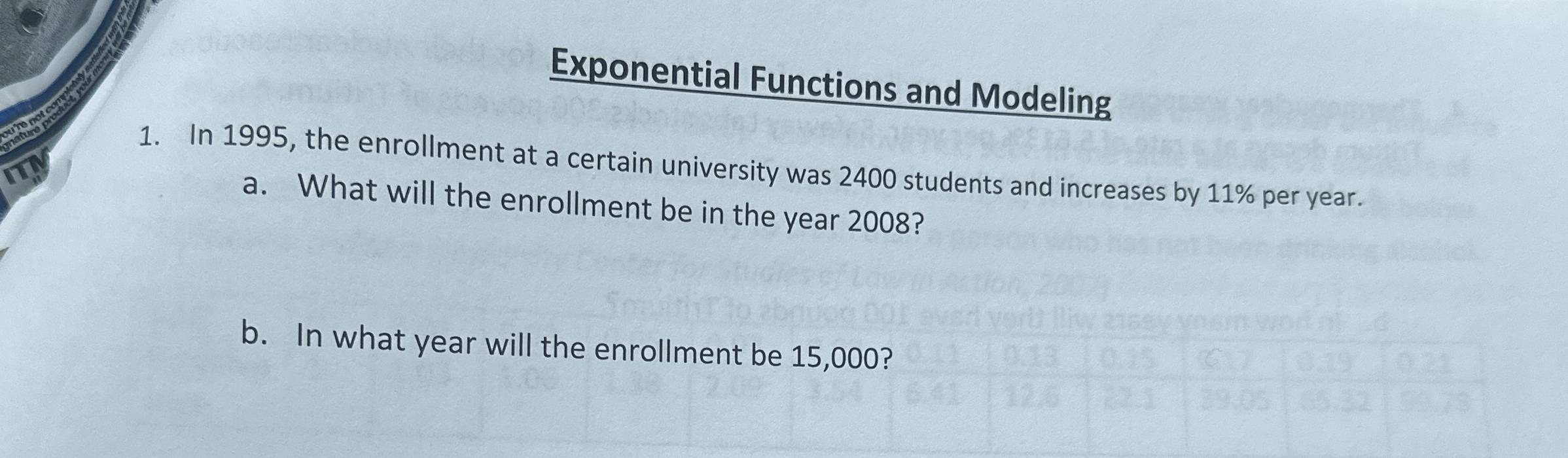 Solved Exponential Functions and ModelingIn 1995 , ﻿the | Chegg.com