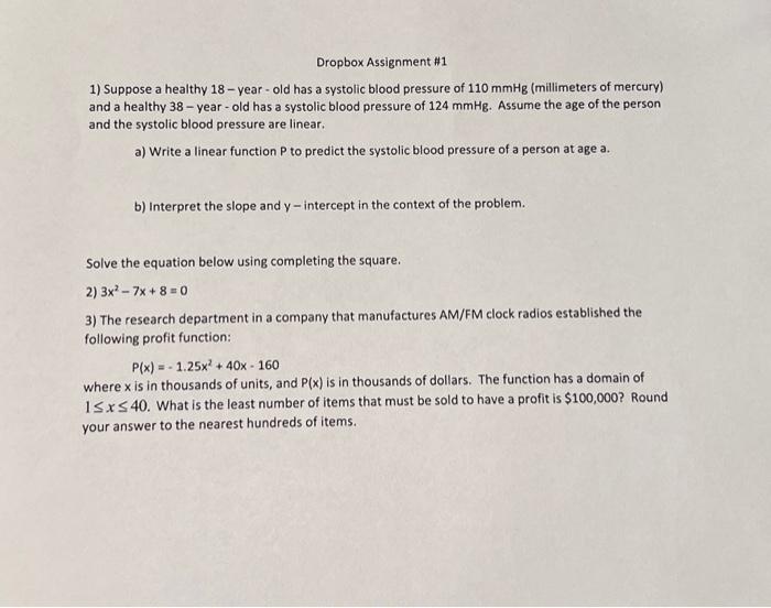 Solved Dropbox Assignment \#1 1) Suppose a healthy 18 - year | Chegg.com