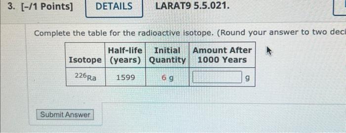 Solved Complete the table for the radioactive isotope. | Chegg.com