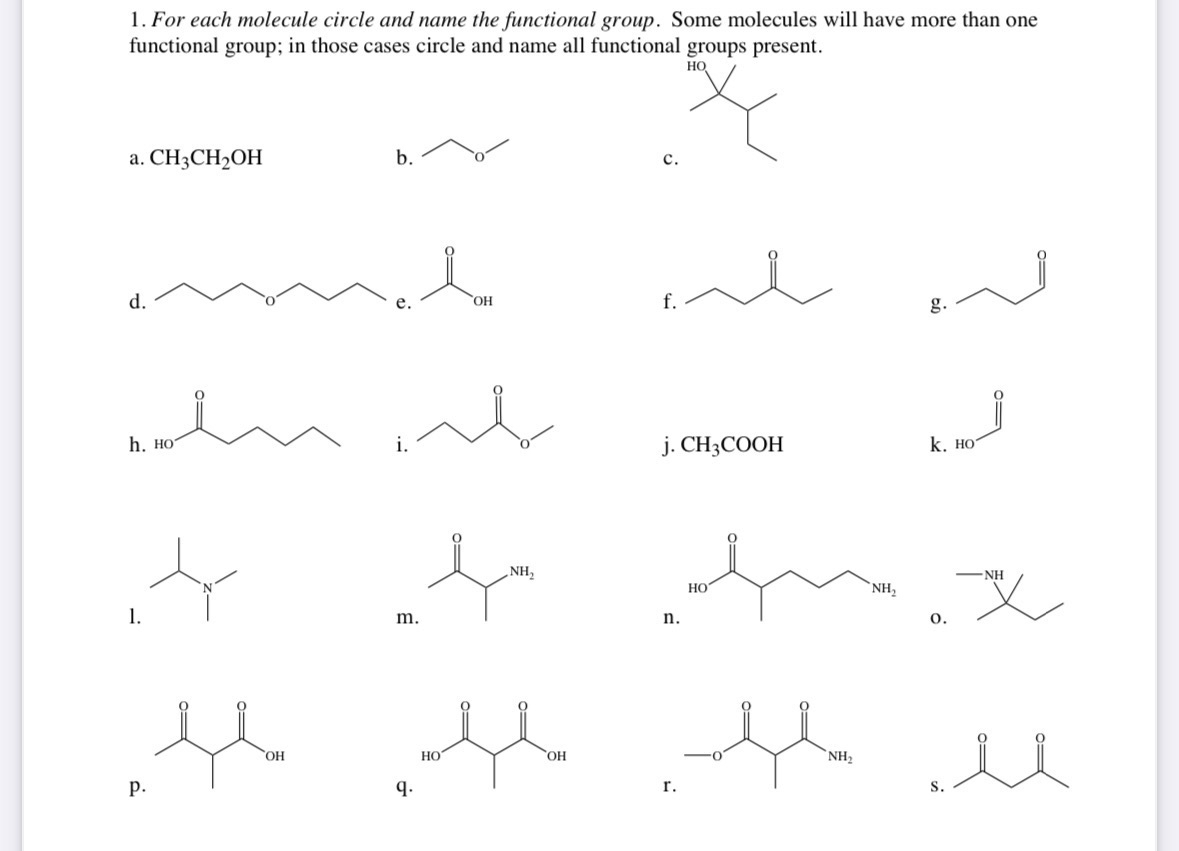 Solved For each molecule circle and name the functional | Chegg.com