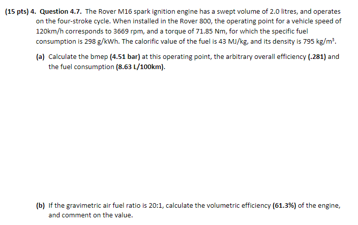 Solved (15 ﻿pts) 4. ﻿Question 4.7. ﻿The Rover M16 ﻿spark | Chegg.com