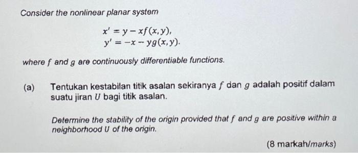 Solved Consider the nonlinear planar system | Chegg.com
