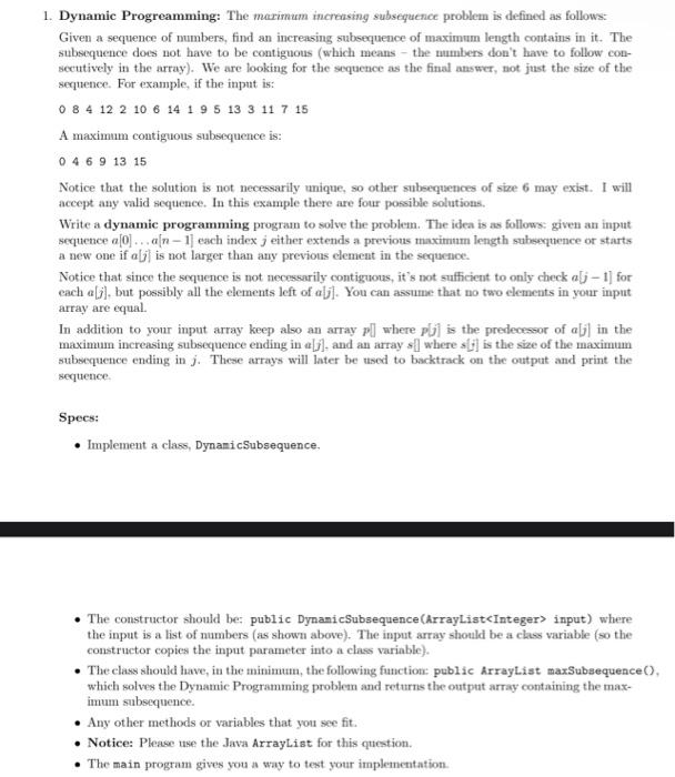 Solved 1. Dynamic Progreamming: The maximum increasing | Chegg.com