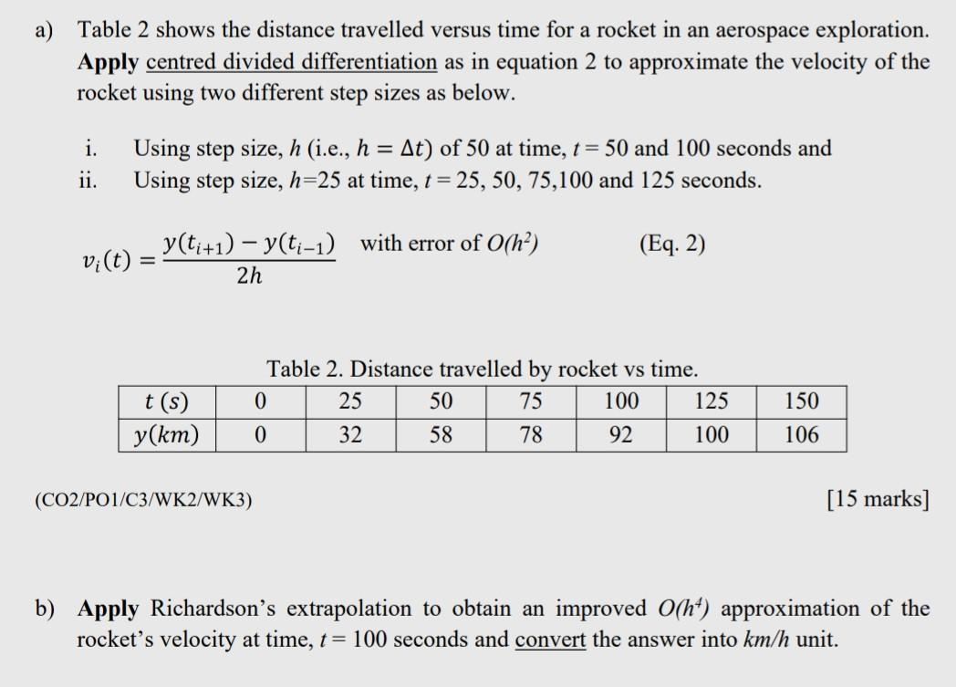 Solved a) Table 2 shows the distance travelled versus time | Chegg.com