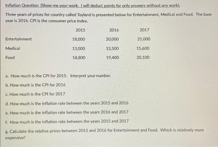 Solved Inflation Question (Show me your work. I will deduct | Chegg.com