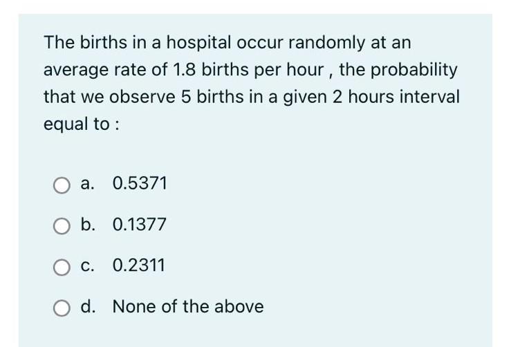 Solved The births in a hospital occur randomly at an average | Chegg.com