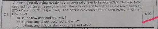 Solved A converging-diverging nozzle has an area ratio (exit | Chegg.com