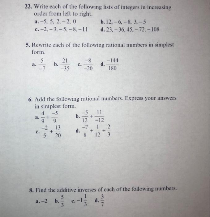 Solved 22. Write each of the following lists of integers in | Chegg.com