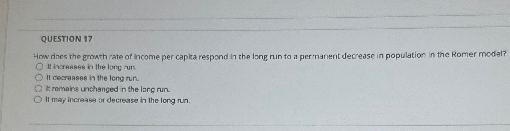 Solved QUESTION 17How does the growth rate of income per | Chegg.com