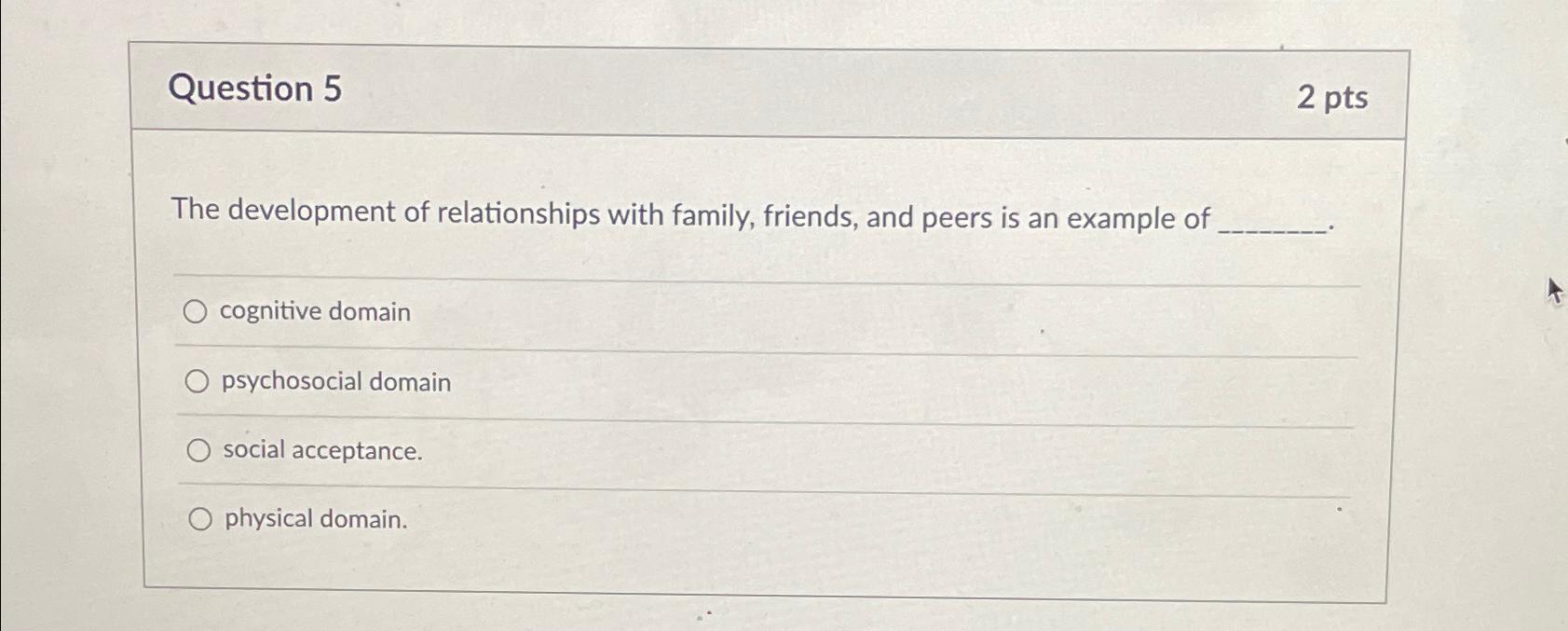 Solved Question 52 ﻿ptsThe development of relationships with | Chegg.com