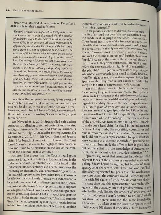 Solved 144 Part 2: The Hiring Process Chapter 4: | Chegg.com