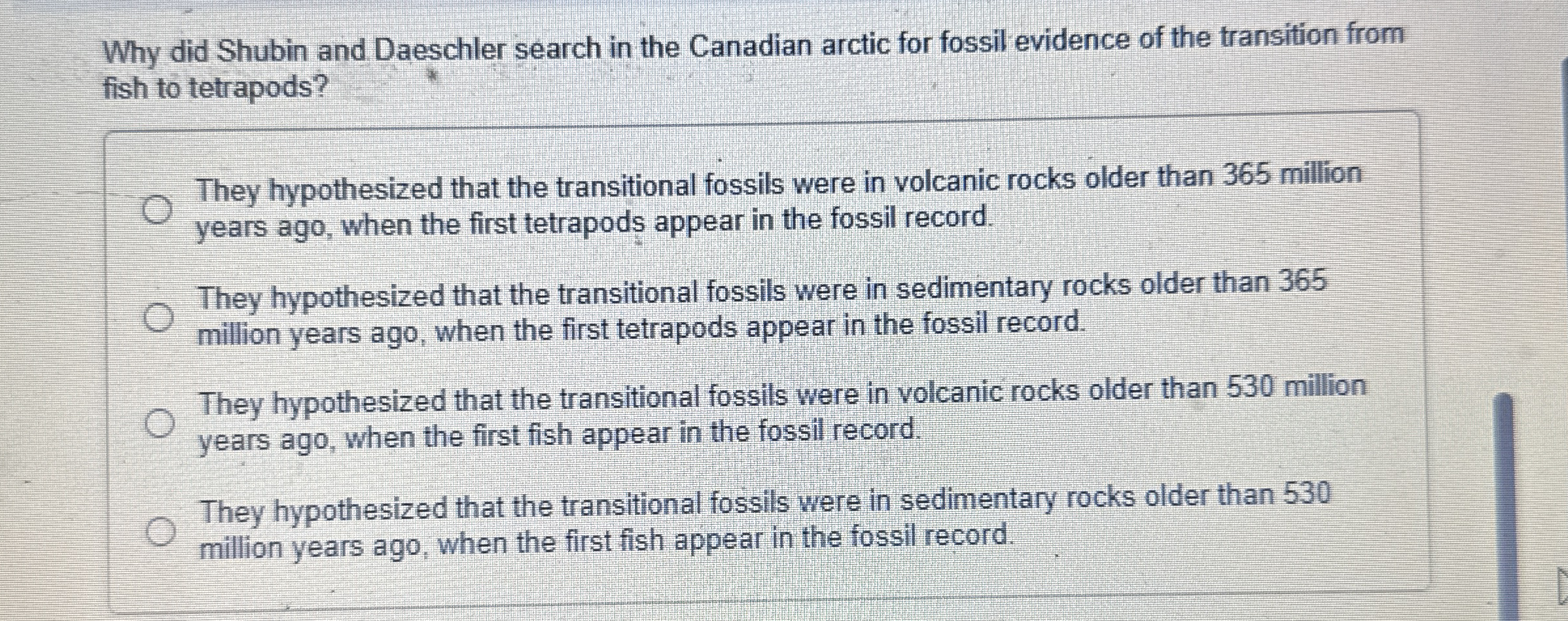 Solved Why did Shubin and Daeschler search in the Canadian | Chegg.com
