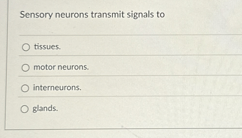 Solved Sensory neurons transmit signals totissues.motor | Chegg.com