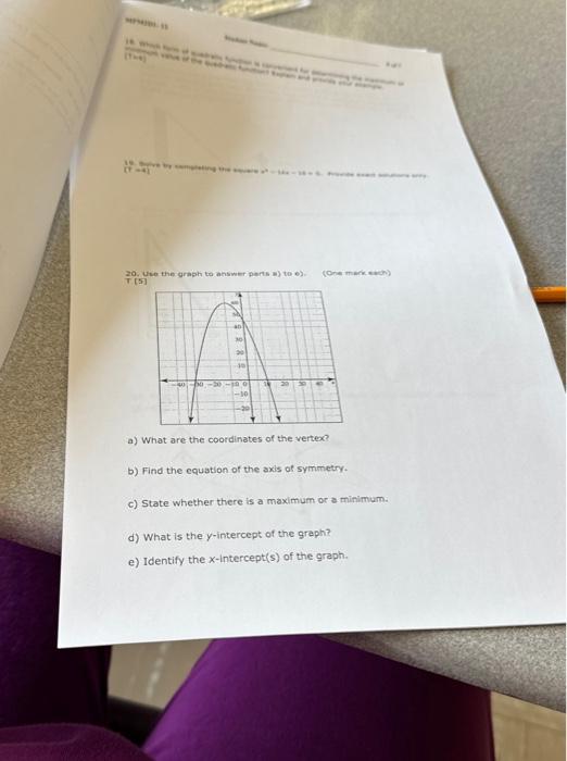 Solved 20. Whe the graph to answer parts m ) to e). (Ore | Chegg.com