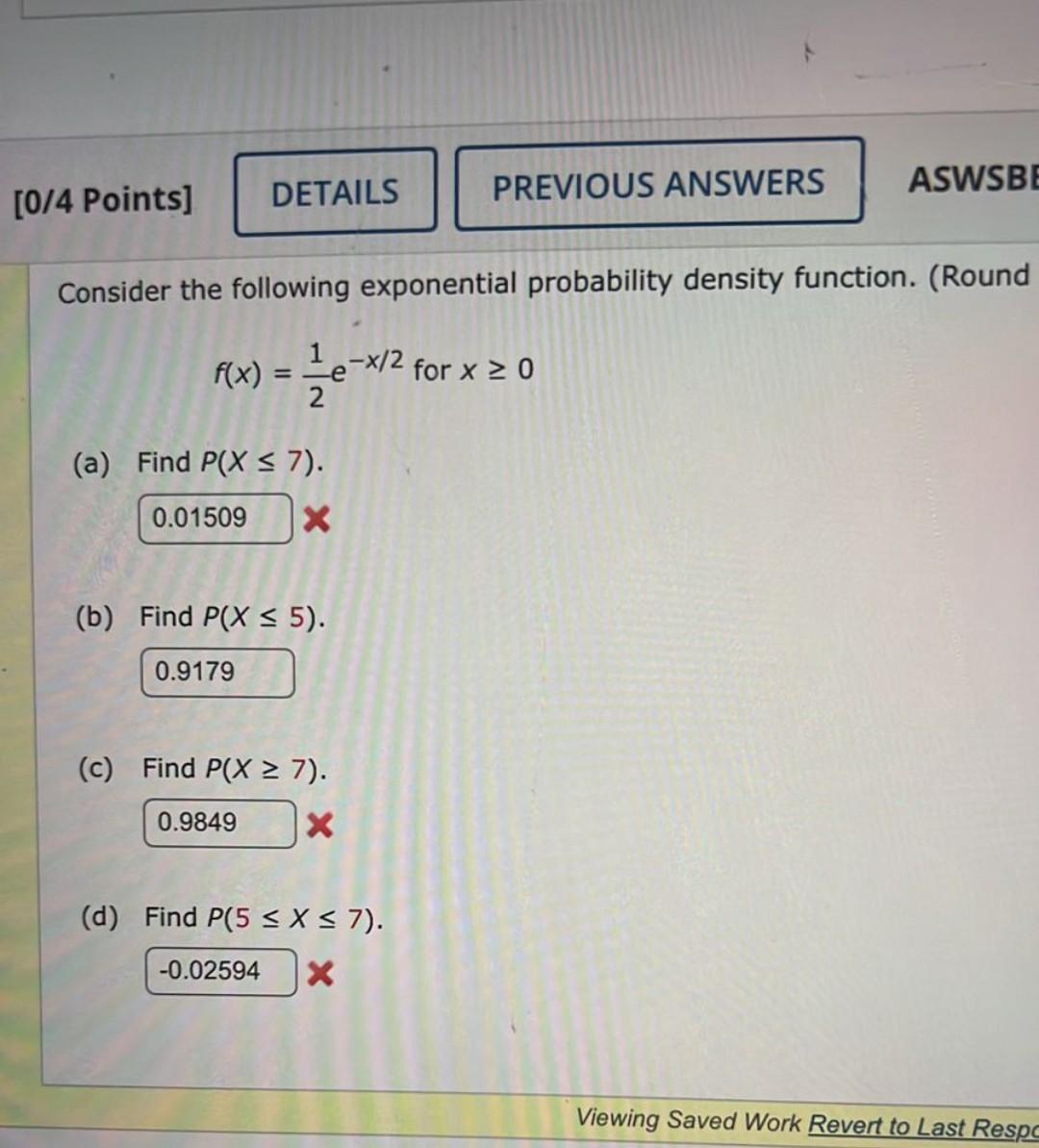 Solved Consider the following exponential probability | Chegg.com