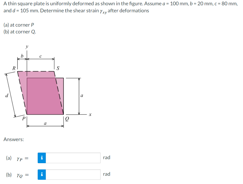 [Solved]: A thin square plate is uniformly deformed as show